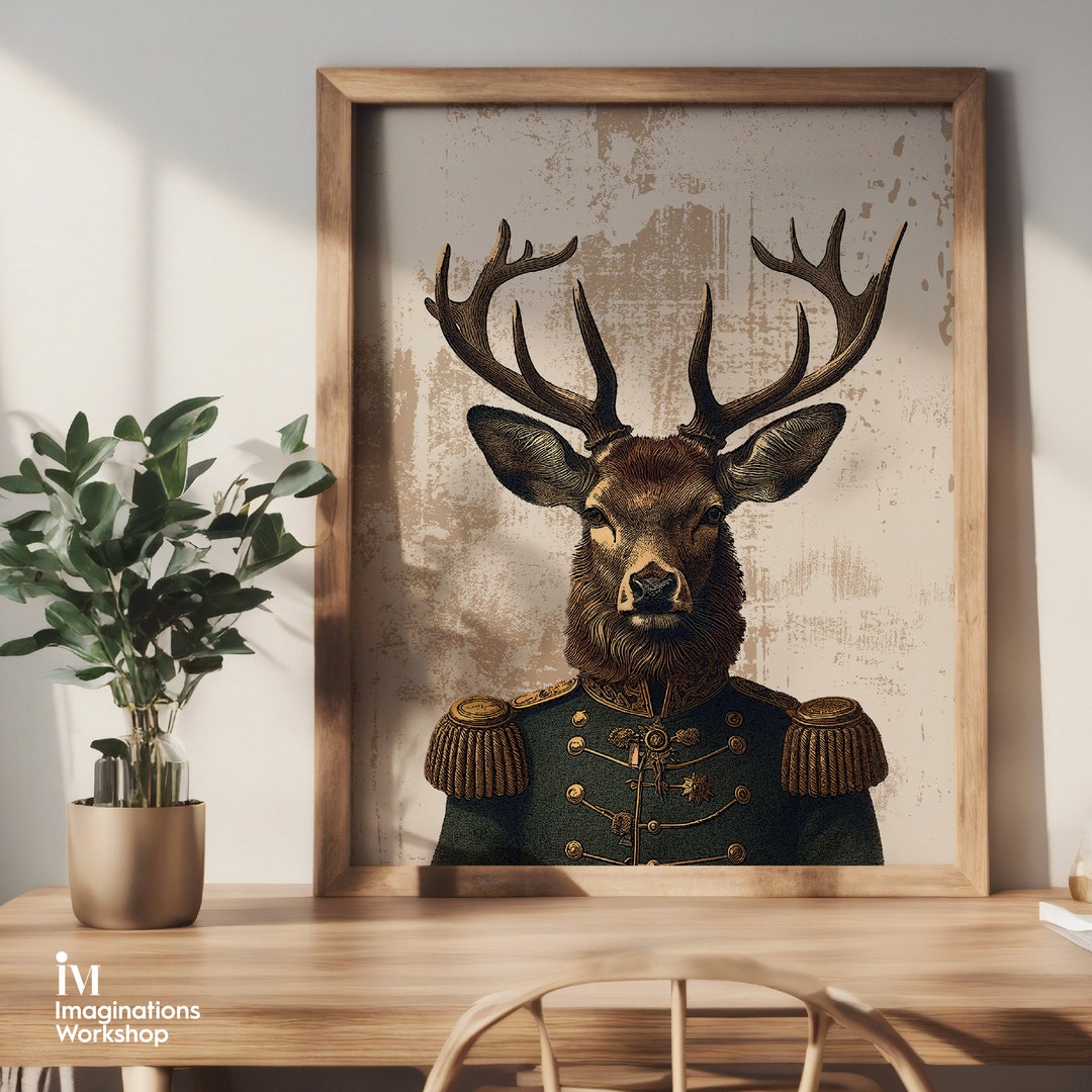Stag Portrait With Human Body | Wall Art | Modern Art | Animal Head ...