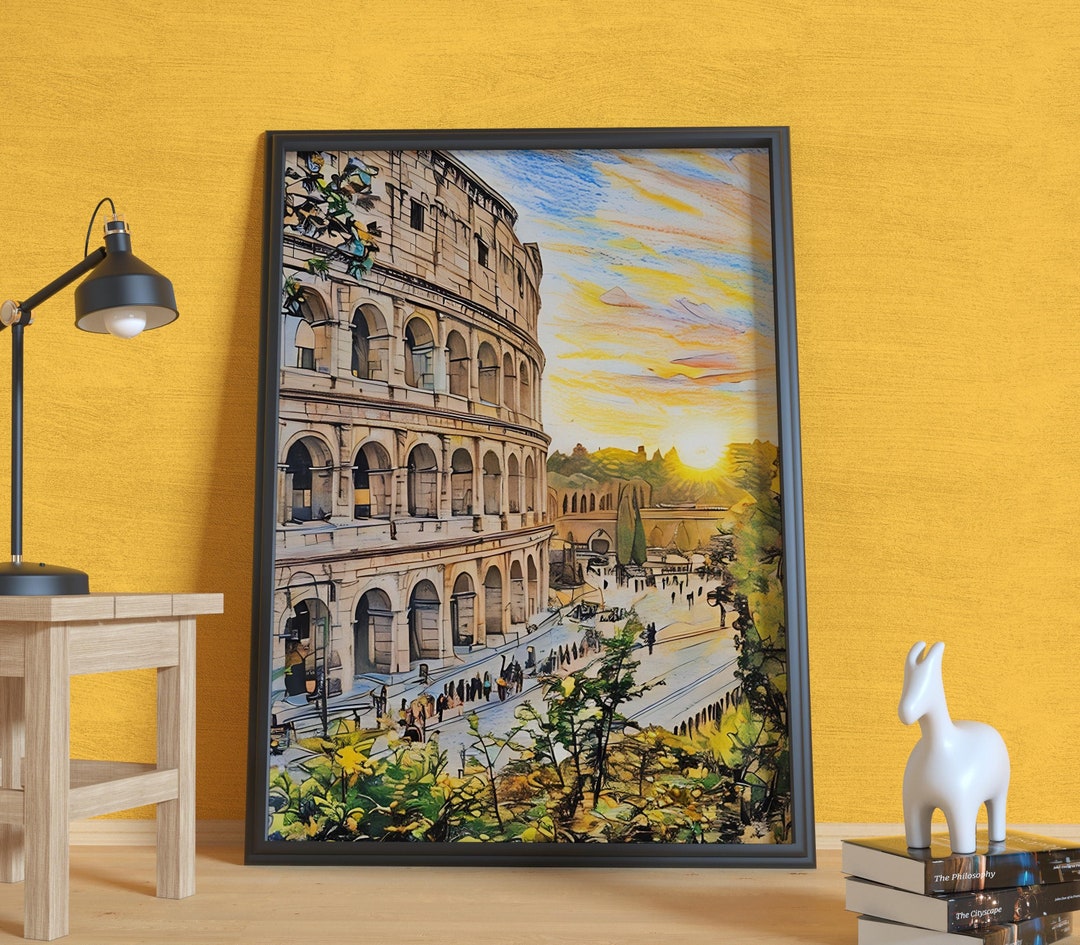 Rome Colosseum Sunset Poster, Iconic Italian Landmark Wall Art, Ancient ...