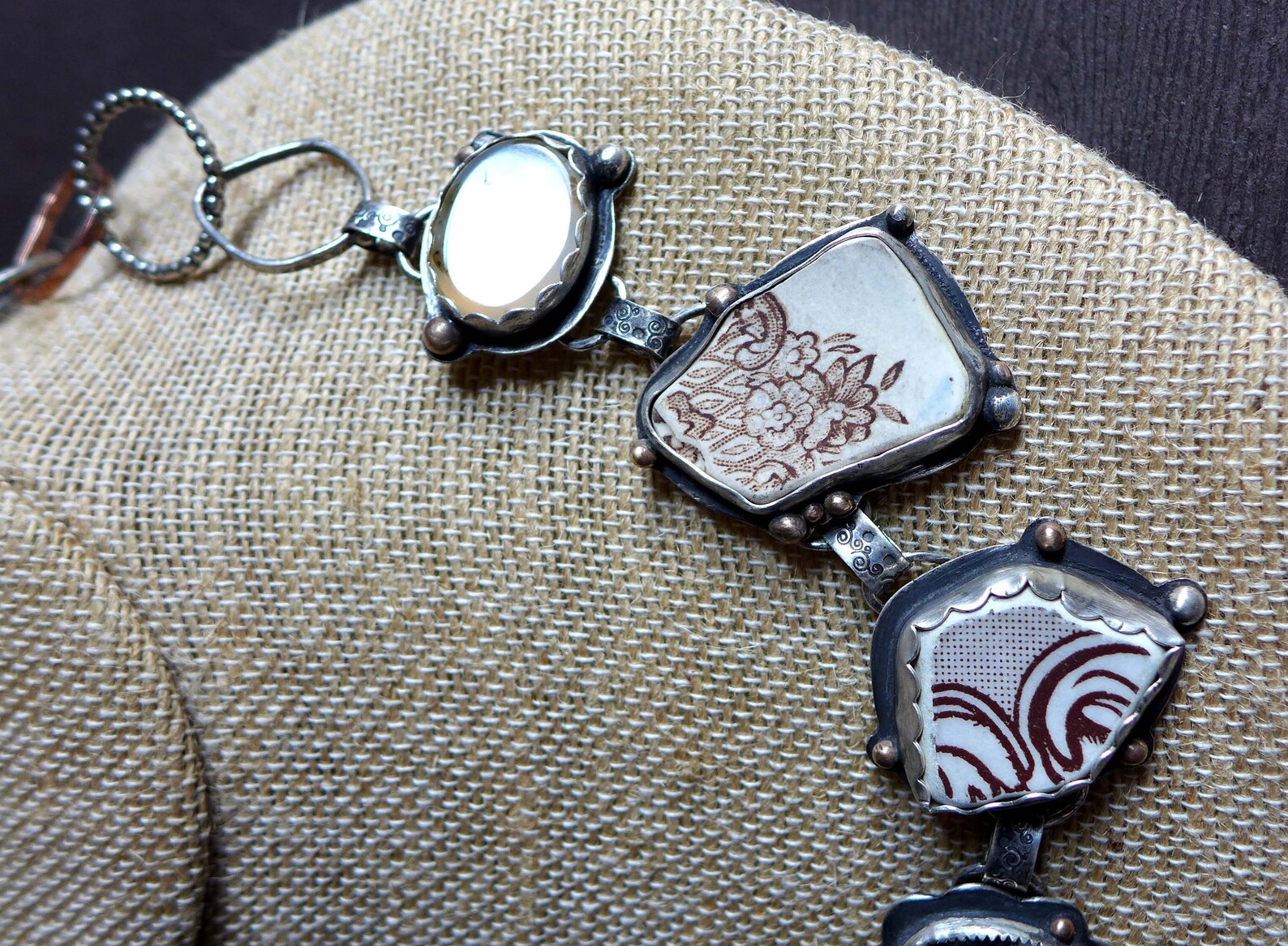 Brown White Moss Agate Pottery Shard Statement Necklace - Etsy