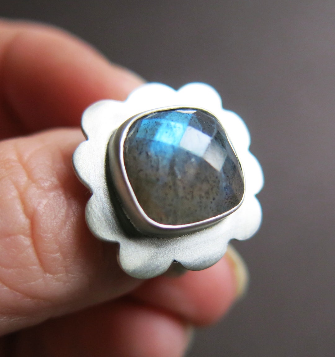 Blue Labradorite Ring, Square Rose Cut Faceted Labradorite Ring, Blue ...
