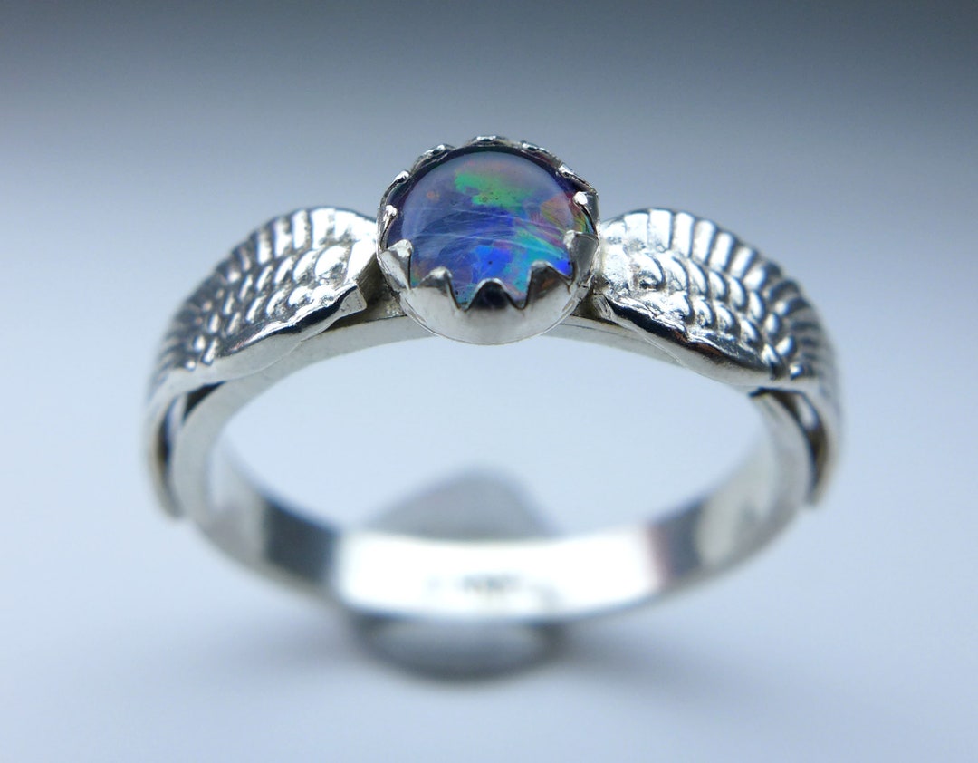 Opal Angel Bird Wings Ring Size 6.5, Rainbow Opal Ring, Sterling Silver ...