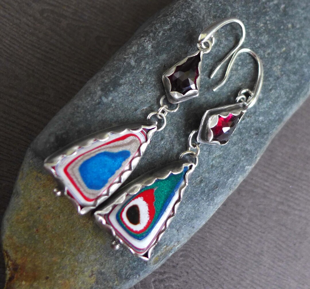 Ohio Kenworth Truck Fordite, Garnet and Sterling Silver Earrings ...