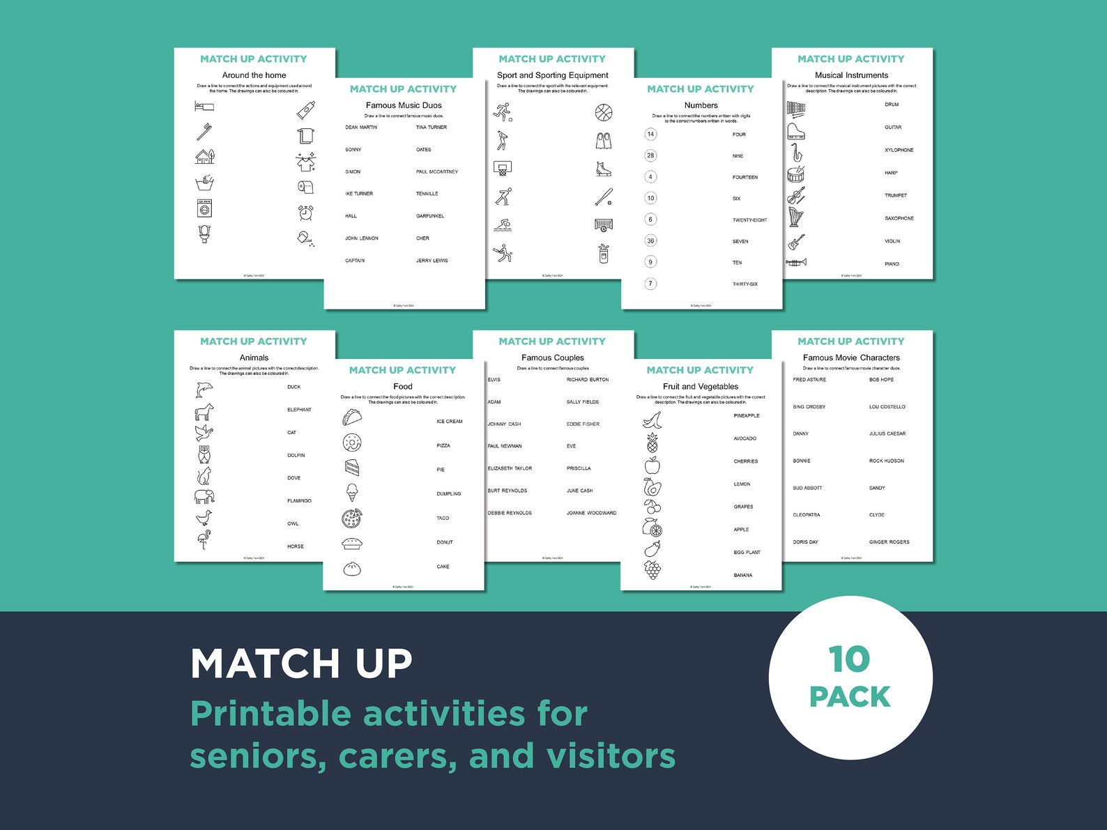 Dementia Match up Activity: Brain Games for Seniors (digital Download ...