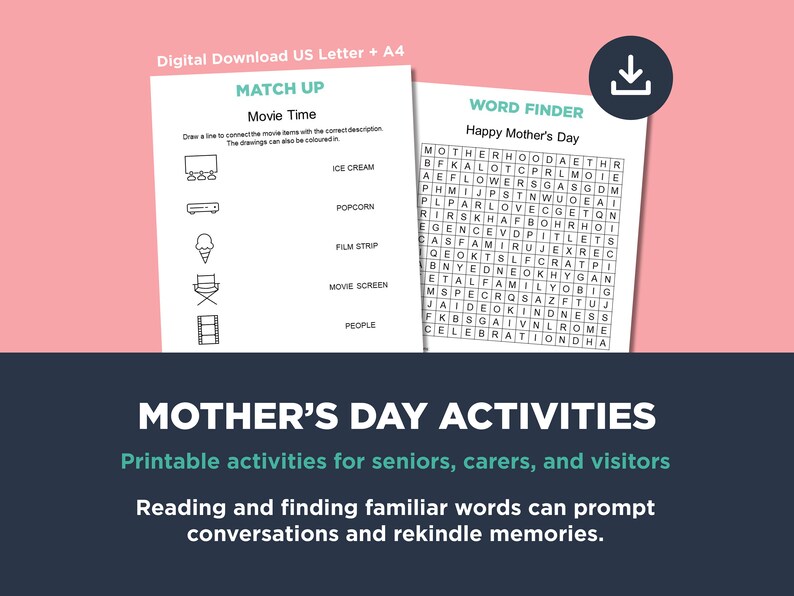 Dementia Activities Mother's Day Word Find Activity Alzheimers Activity ...