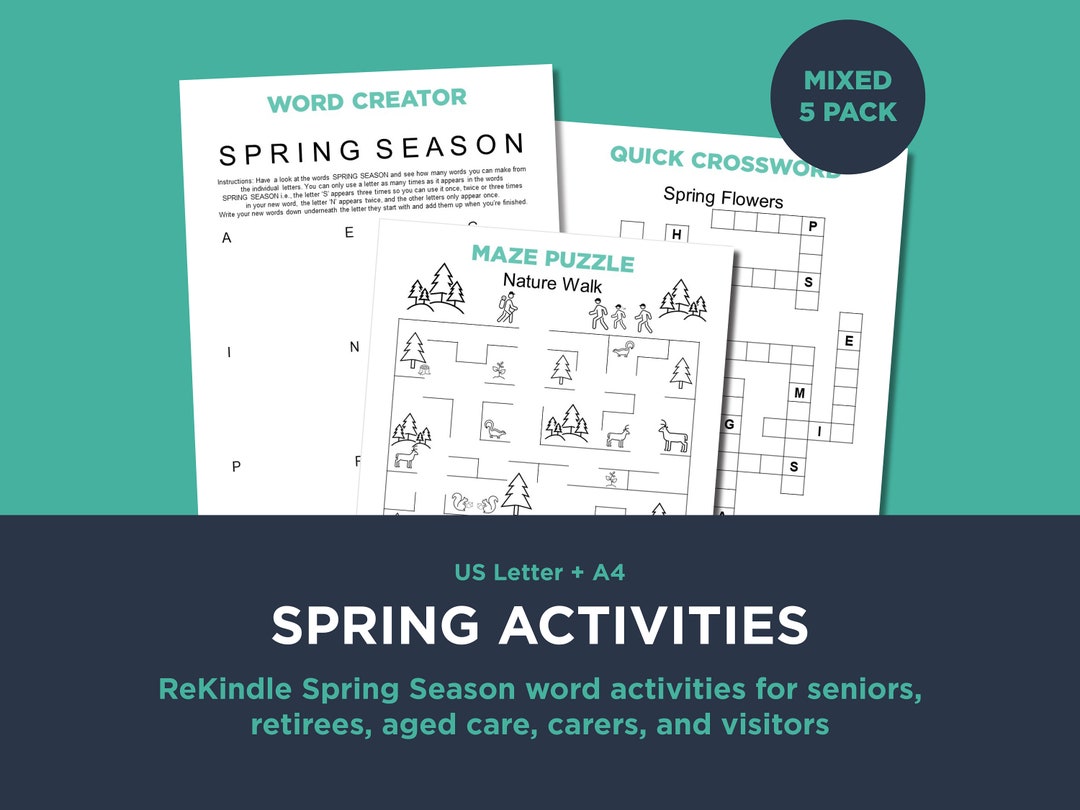 Spring Activities for Seniors: Dementia Games, Crossword, Maze (digital ...