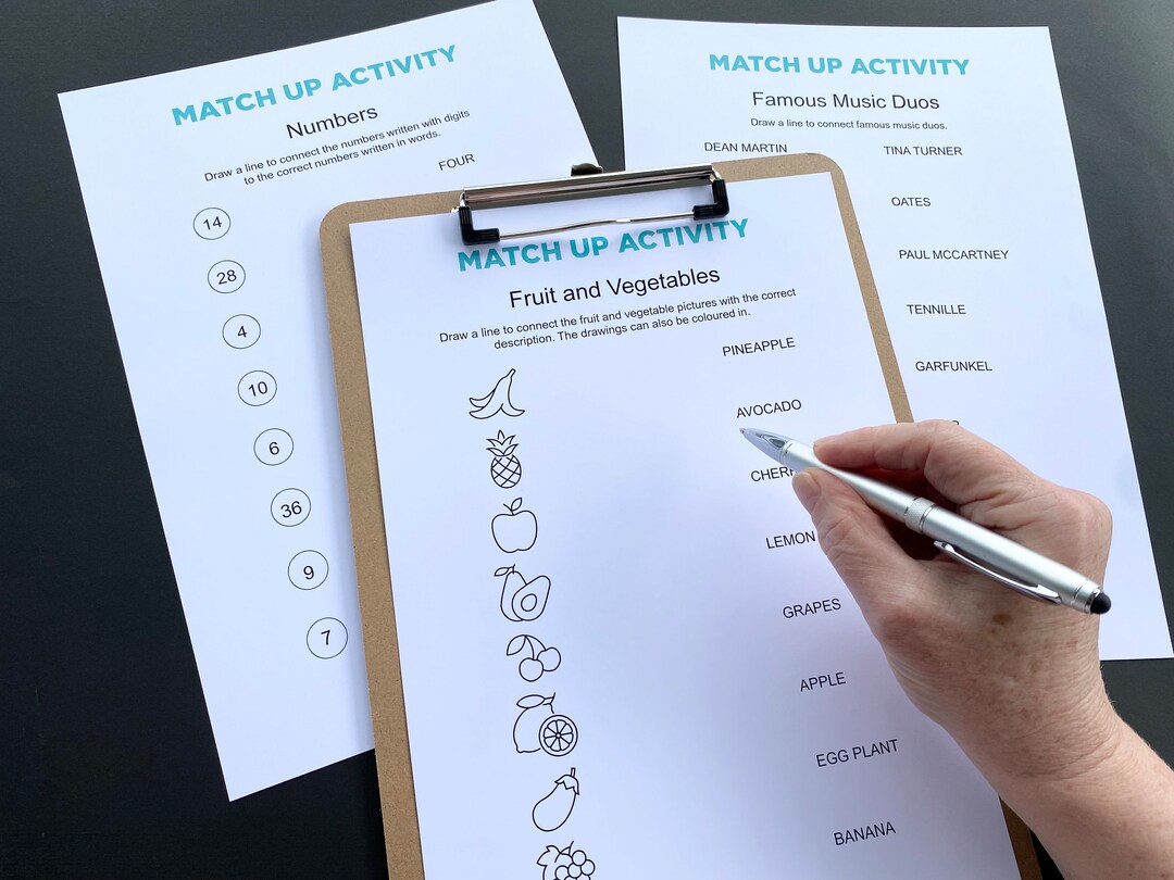 Dementia Match up Activity: Brain Games for Seniors (digital Download ...