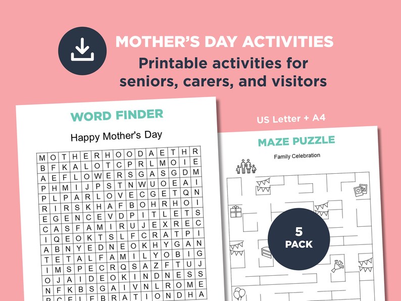Dementia Activities Mother's Day Word Find Activity Alzheimers Activity ...