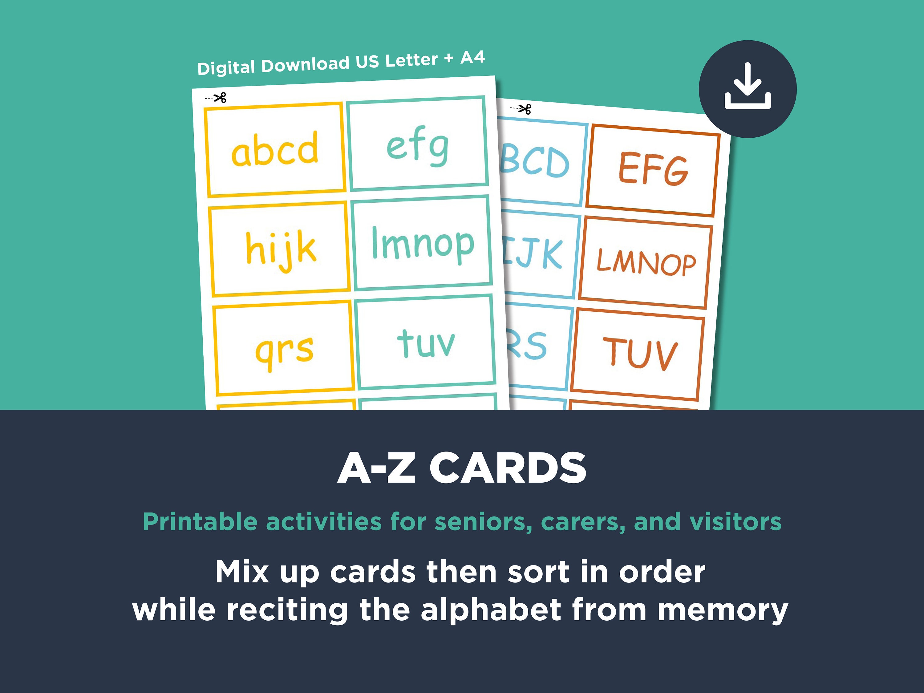 Dementia Activities Alphabet Match up Activity Alzheimers Activity for ...