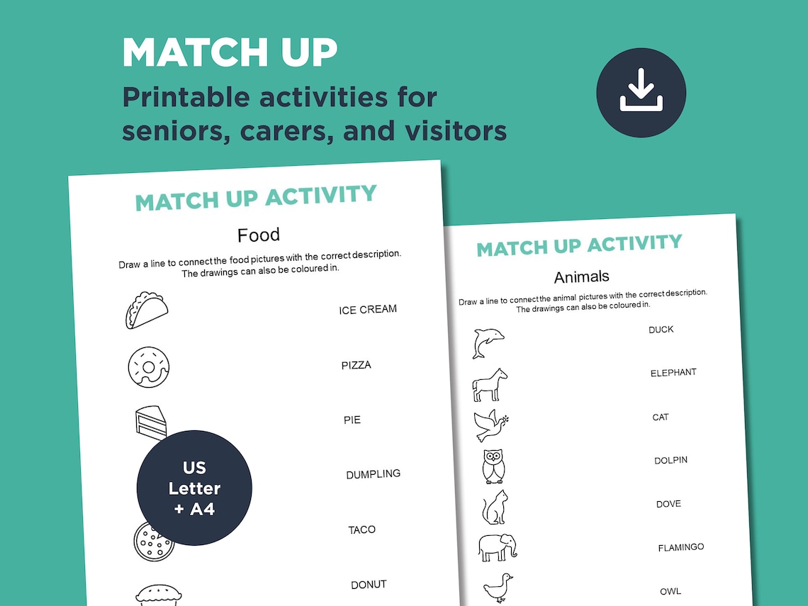 Dementia Match up Activity: Brain Games for Seniors (digital Download ...