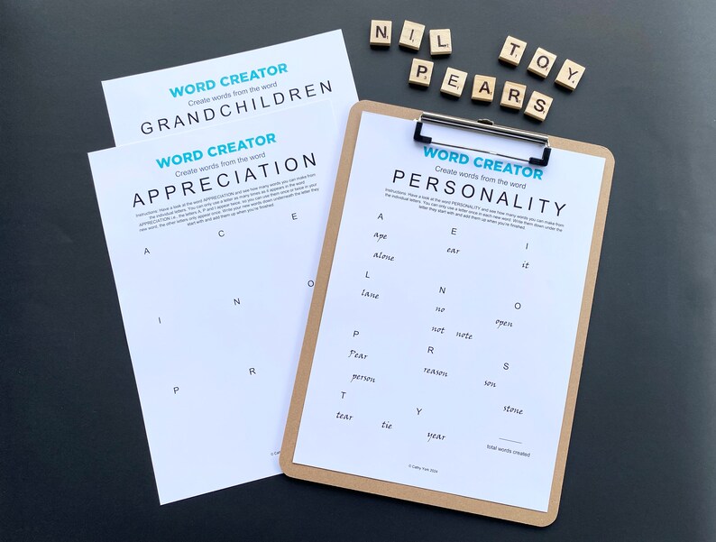 Dementia Word Creator Activity: Word Games for Seniors and Visitors ...