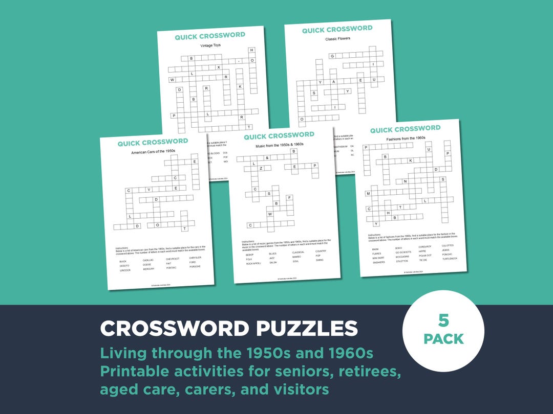 Crossword Puzzle Activities for Dementia Alzheimer's Elderly Memory ...