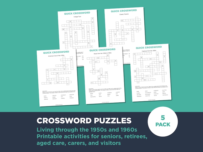 Crossword Puzzle Activities for Dementia Alzheimer's Elderly Memory ...