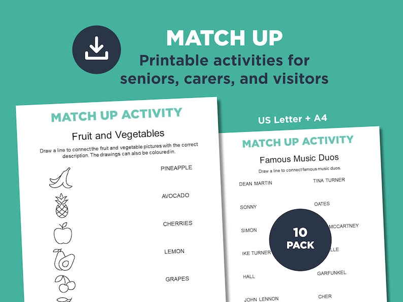 Dementia Match up Activity: Brain Games for Seniors (digital Download ...