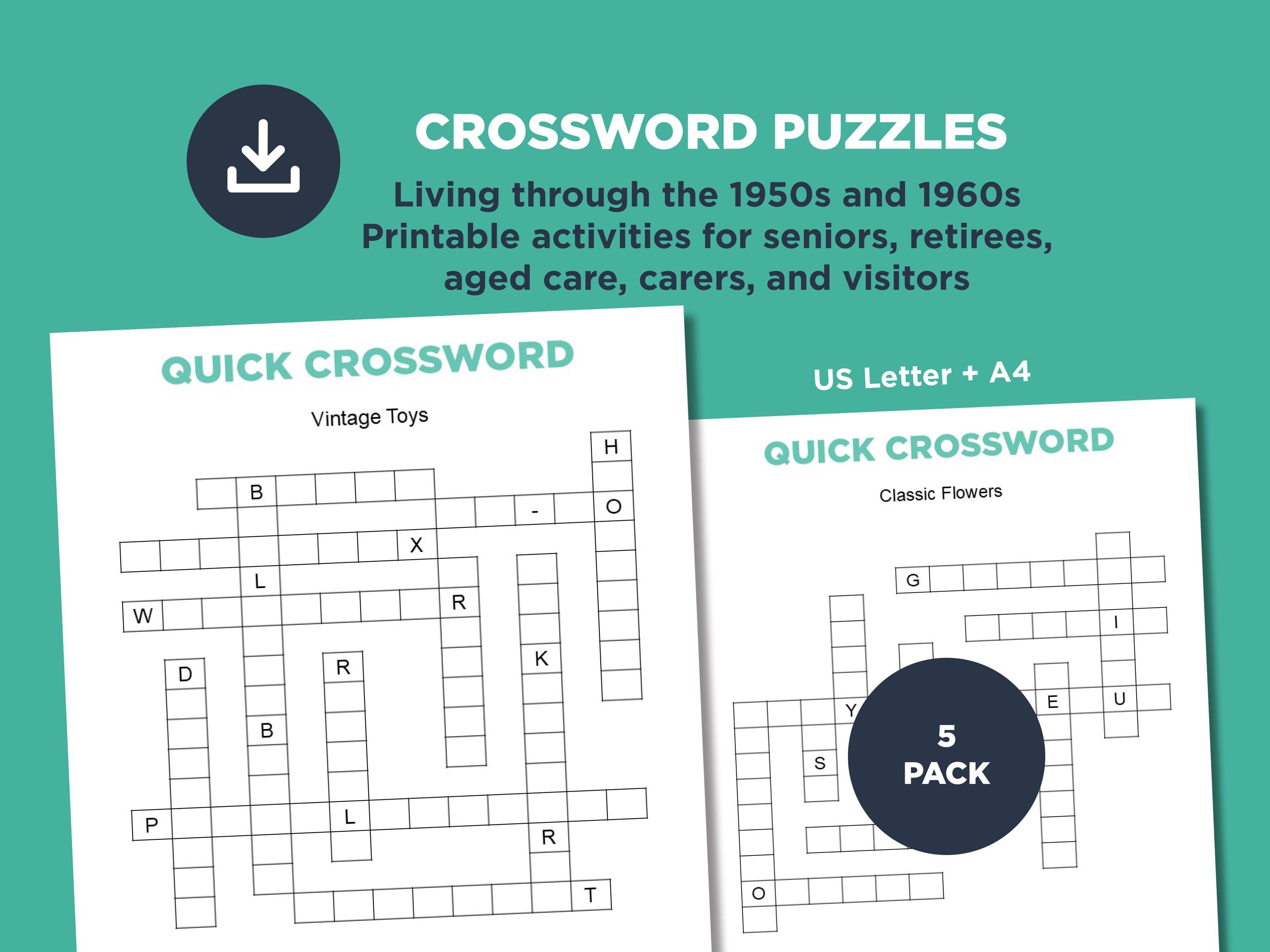 Crossword Puzzle Activities for Dementia Alzheimer's Elderly Memory ...