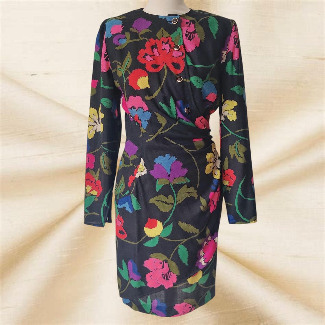 VINTAGE 1980s Emanuel Ungaro Wool Floral Wiggle Dress 'solo Donna Paris ...