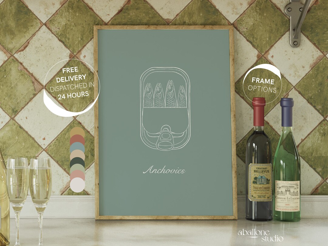 Anchovy Food Prints Tinned Fish Decor Farmhouse Wall Decor Foodie ...