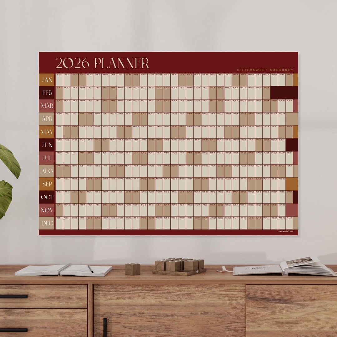 2026 Wall Planner A2 Calendar Large Yearly Monthly Calendar Burgundy ...