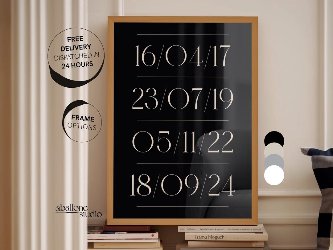 Personalised Deco Dates Print, Custom Minimalist Engagement Wedding ...