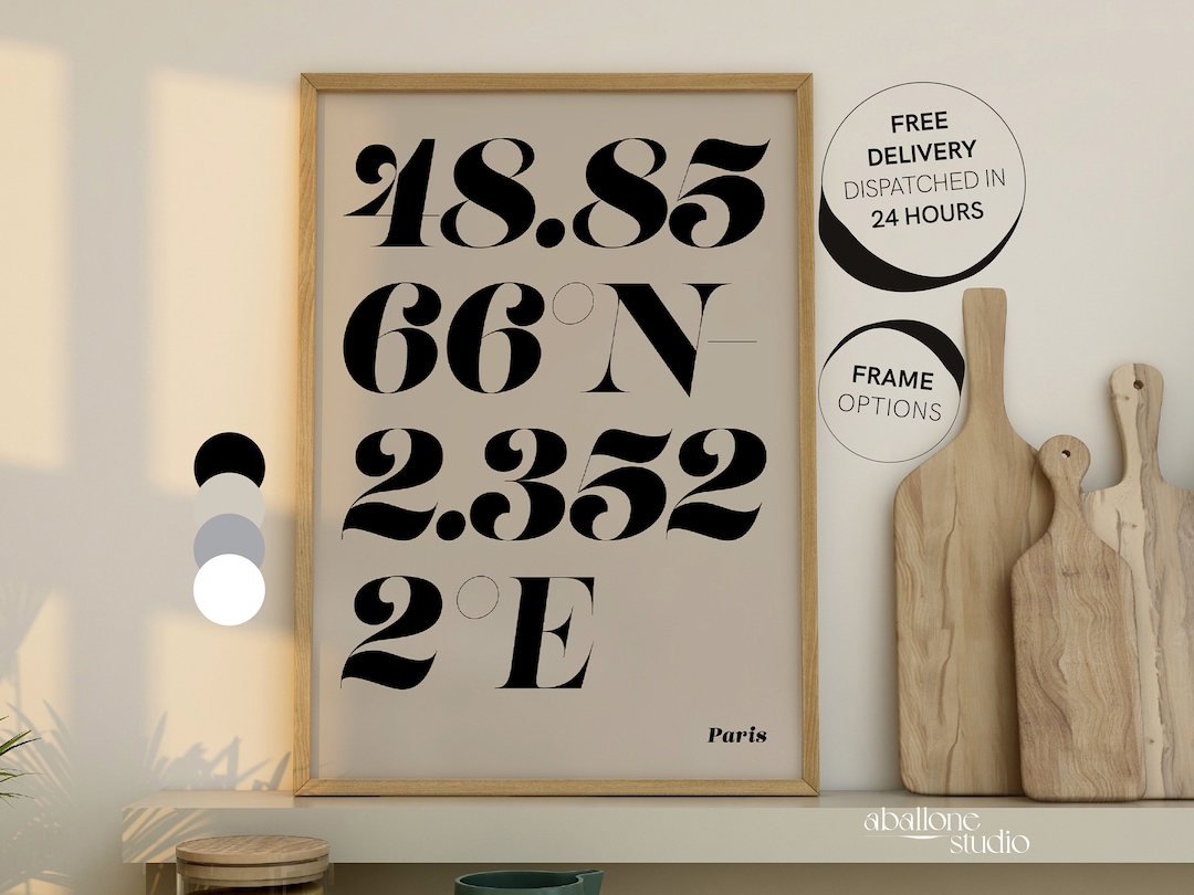 Personalised Modern Coordinate Print, Custom Map Location Poster Gift ...