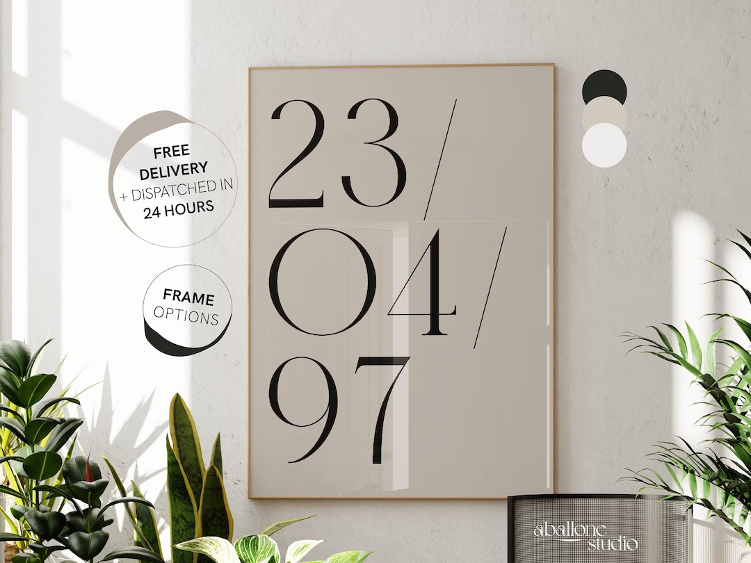 Custom Date Print, Personalised 1st Anniversary Paper Gift, Minimalist ...