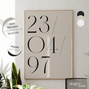 Custom Date Print, Personalised 1st Anniversary Paper Gift, Minimalist ...