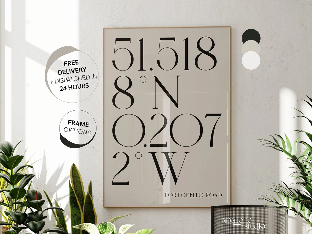 Personalised Deco Coordinates Print, Custom Minimalist Engagement ...