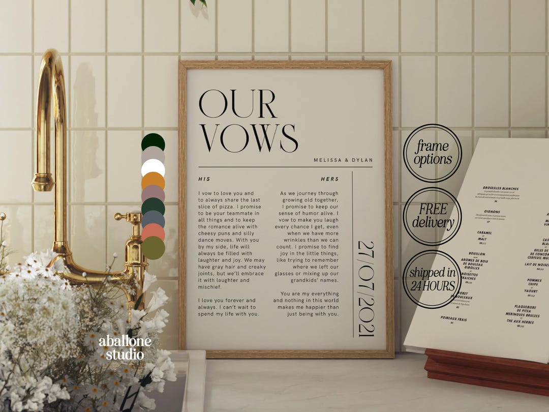Custom Wedding Vows Print, Personalised Valentines Day Gift, Custom ...