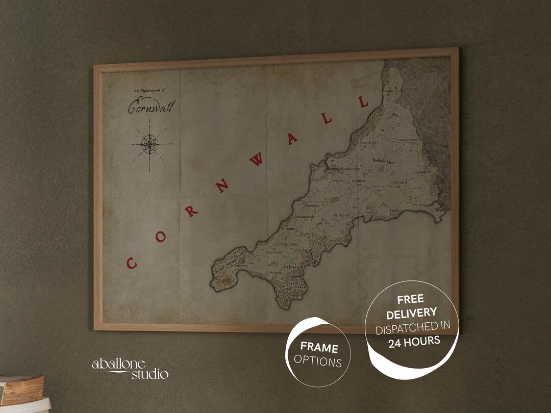 Cornwall A3 Fantasy Map Print Medieval Location Prints Dnd Gifts for ...