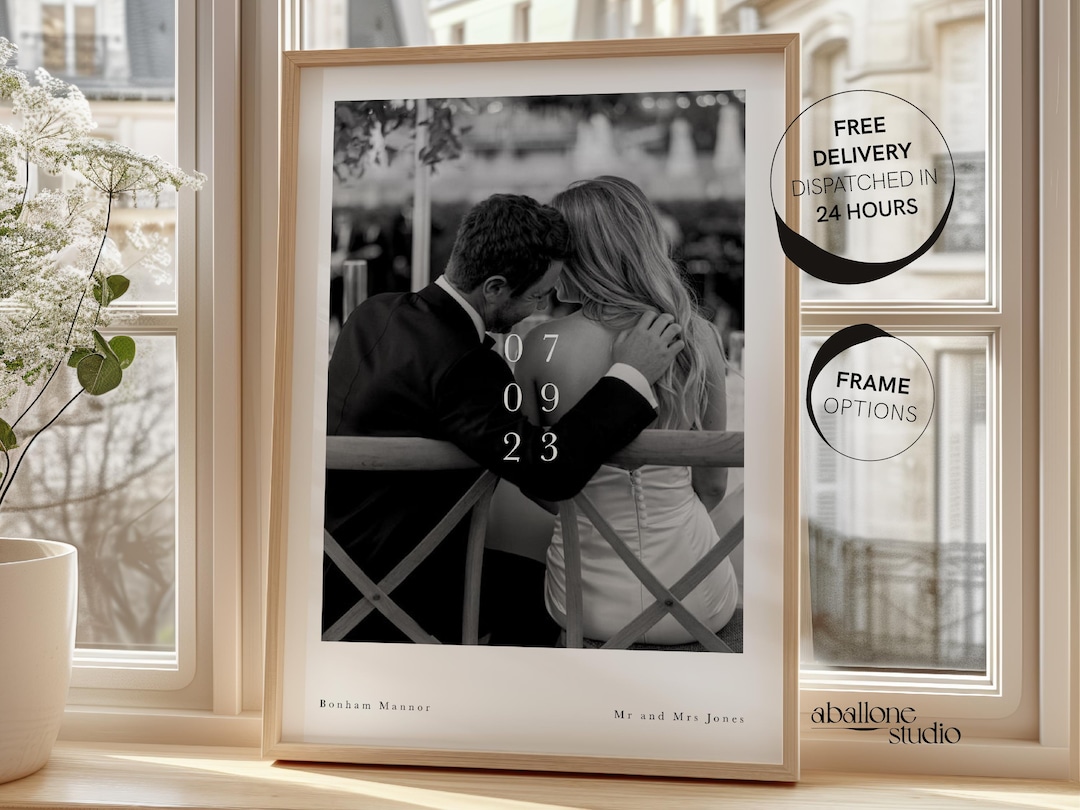Personalised Date Photo Print Custom 1st Anniversary Gift Paper ...