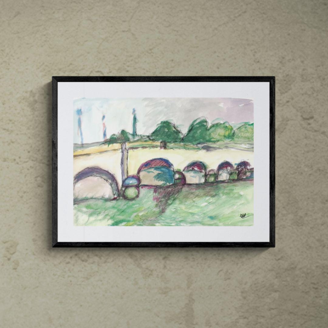 Jumping Bridge - Original Expressionist Watercolour Painting of Bridge ...