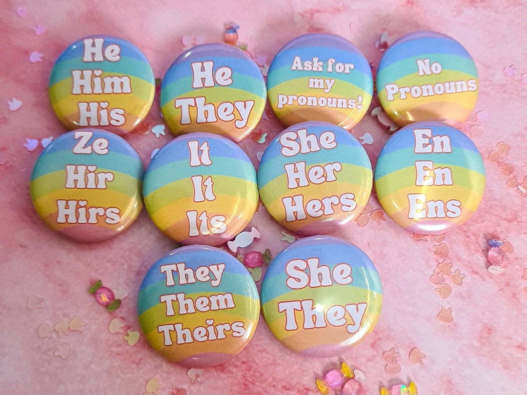 Rainbow Pronoun Pin Badge, LGBT Button Badge, Handmade Rainbow Badge ...