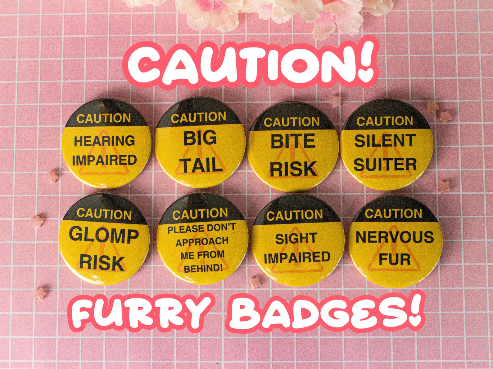 CAUTION Badges | Furry Nonverbal Communication Pin for Comic Cons ...