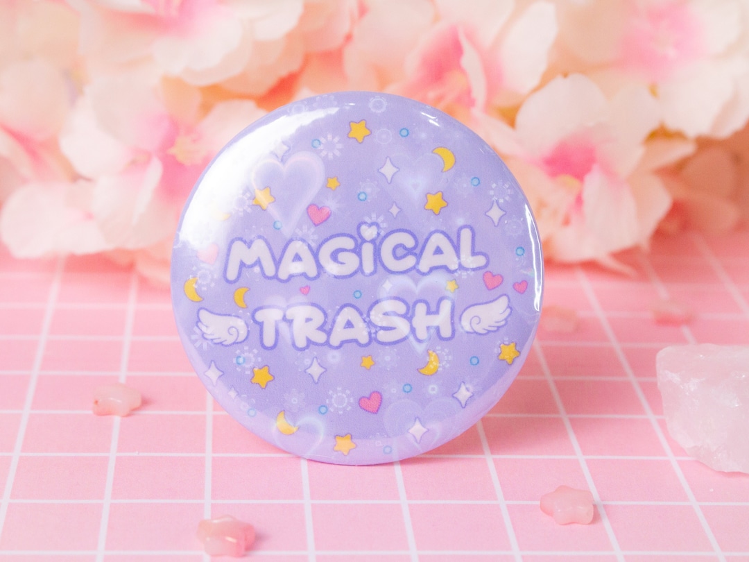 Magical Trash Badge | Kawaii Holographic Pin | Sparkly Love Heart ...