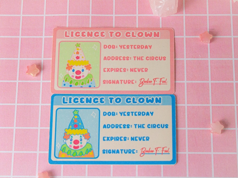 License to Clown Sticker | Pink or Blue Kawaii Glossy Clowncore Sticker ...