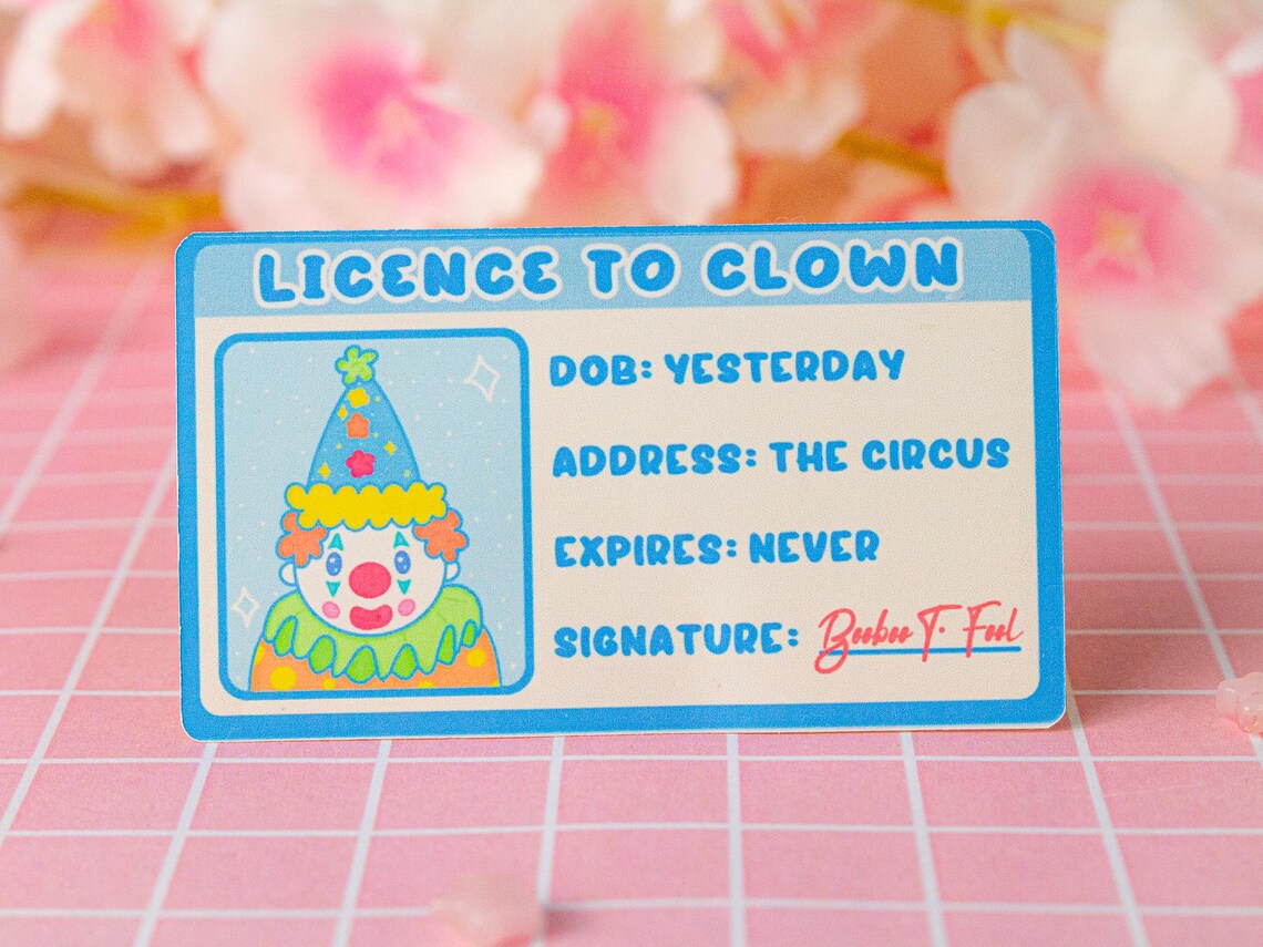 License to Clown Sticker | Pink or Blue Kawaii Glossy Clowncore Sticker ...