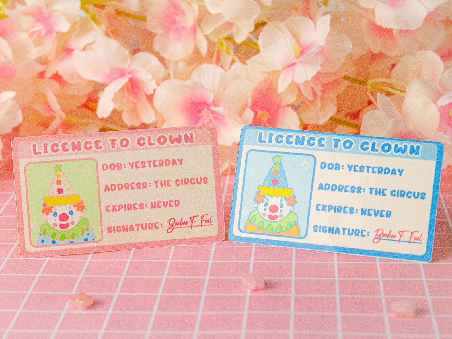License to Clown Sticker | Pink or Blue Kawaii Glossy Clowncore Sticker ...