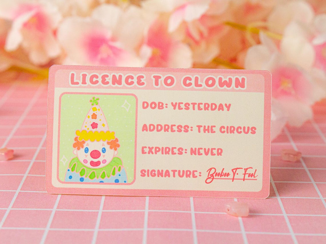 License to Clown Sticker | Pink or Blue Kawaii Glossy Clowncore Sticker ...