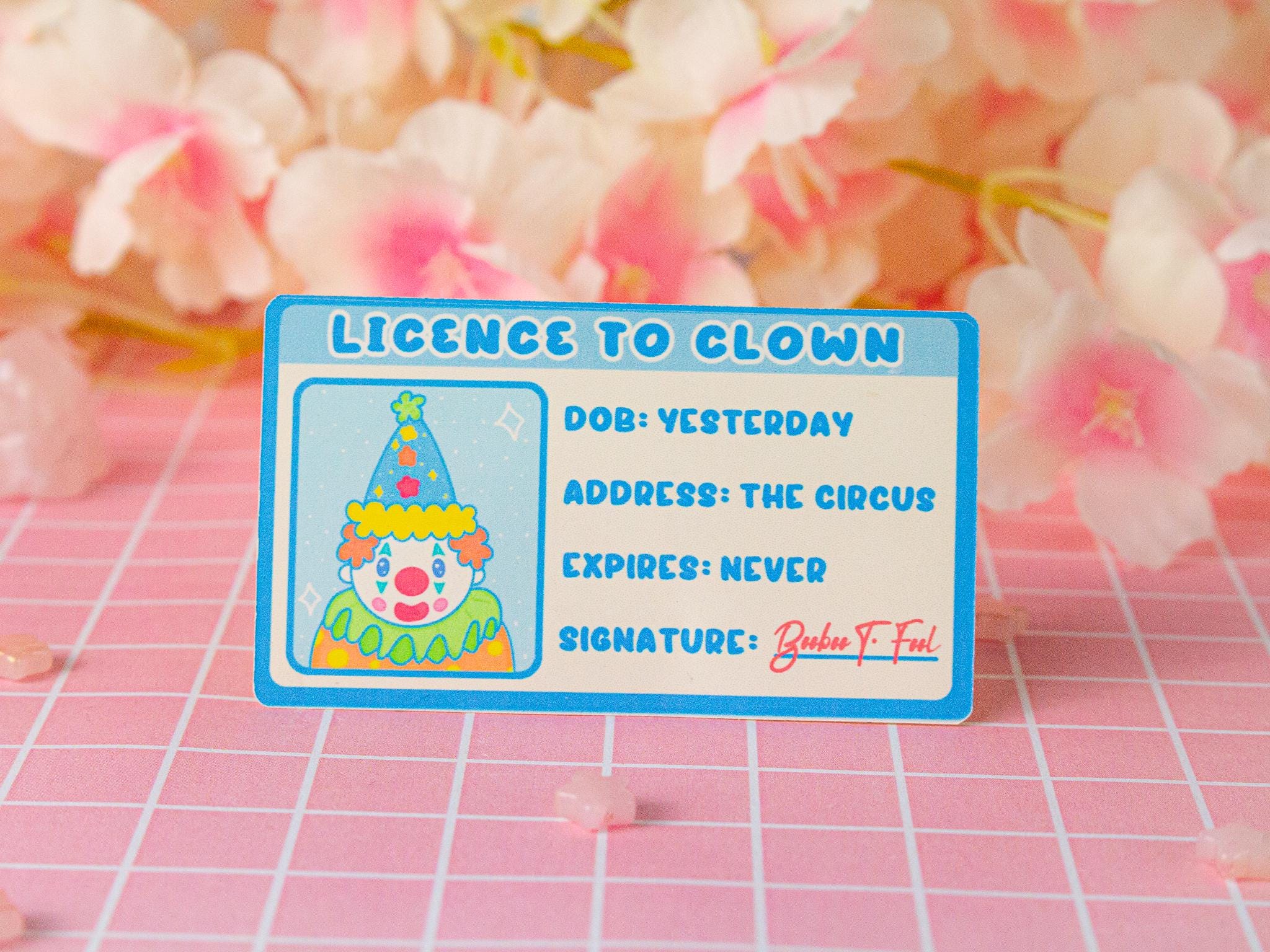License to Clown Sticker | Pink or Blue Kawaii Glossy Clowncore Sticker ...