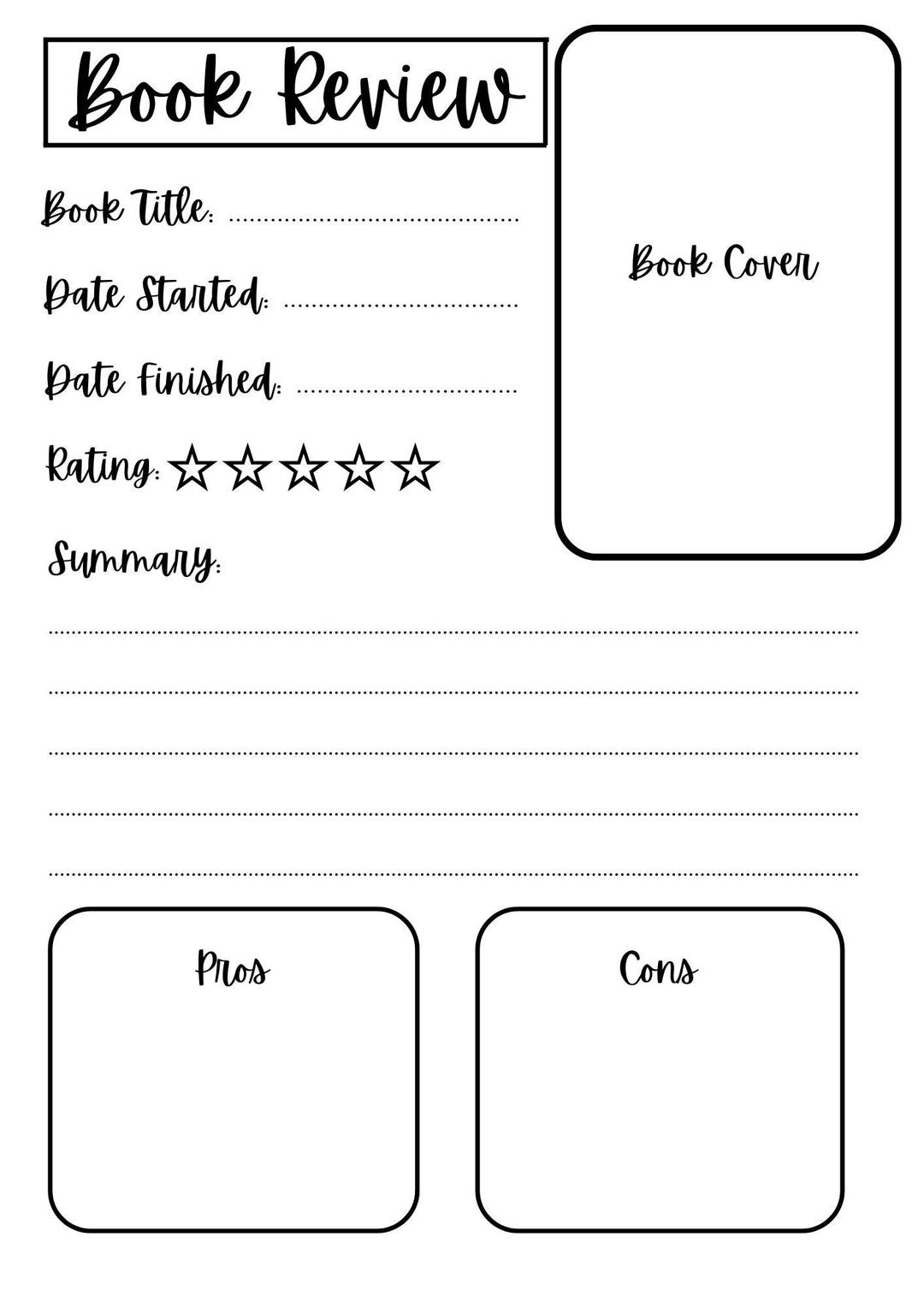 Book Review Blank - Etsy