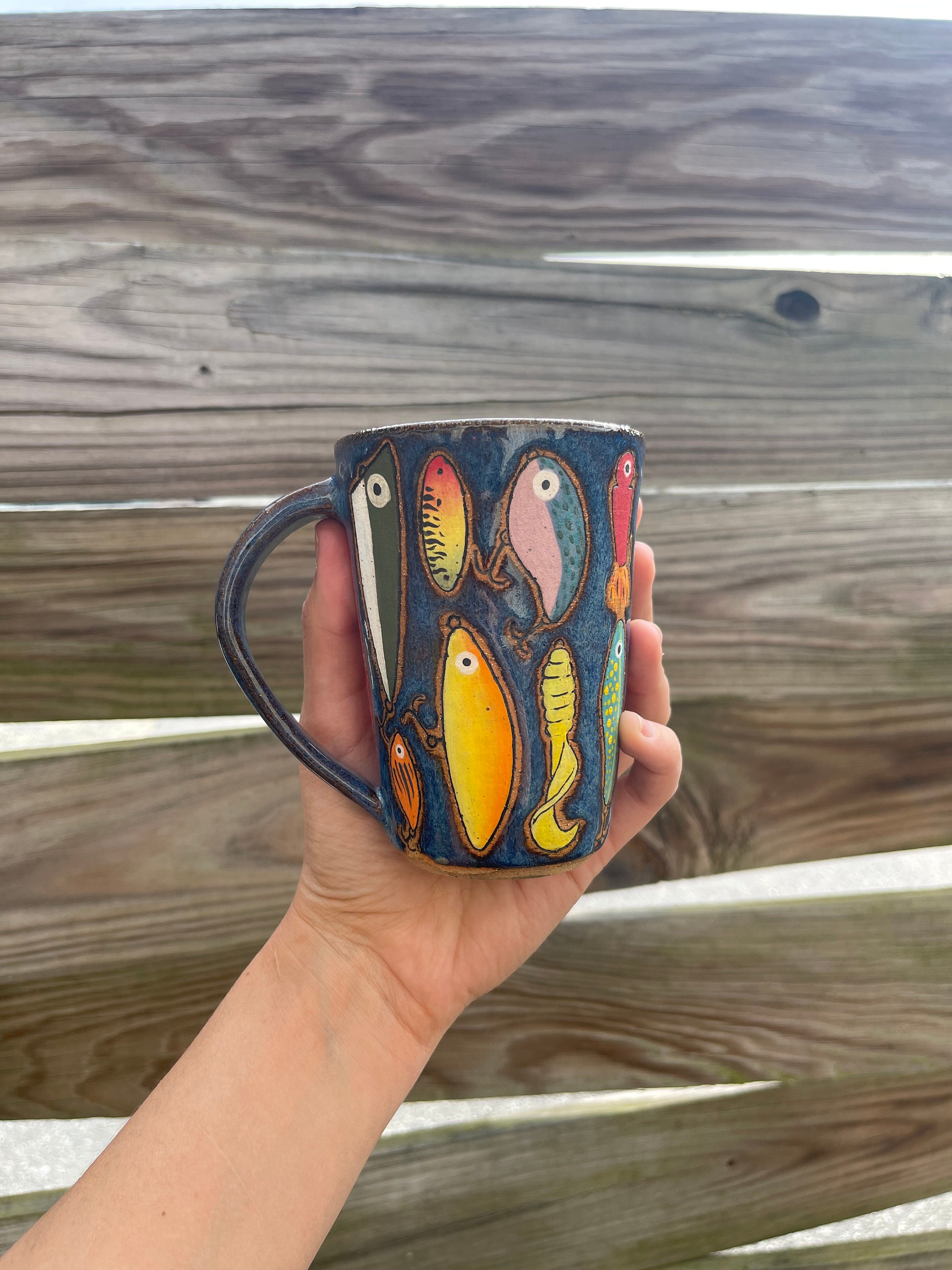 Fishing Lure Mug - Made to Order - Handmade - Hand Painted - Wheel ...
