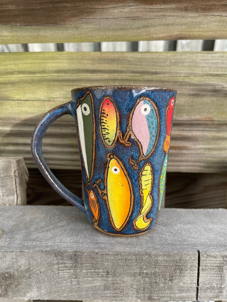 Fishing Lure Mug - Made to Order - Handmade - Hand Painted - Wheel ...