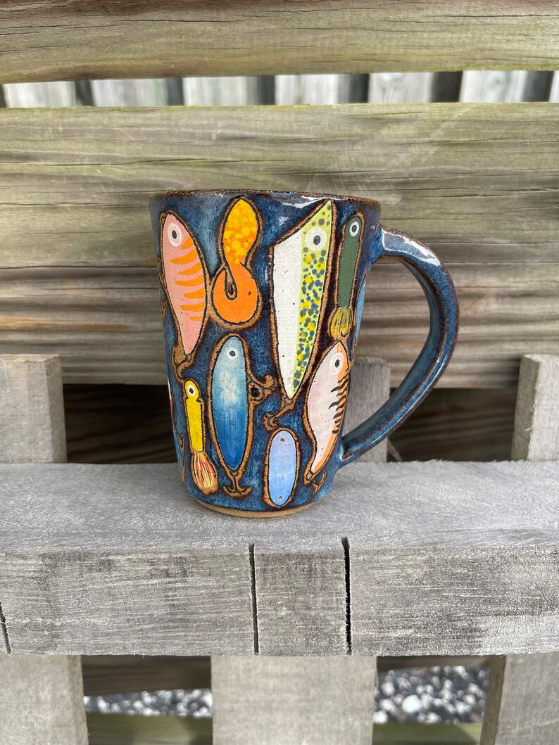Fishing Lure Mug - Made to Order - Handmade - Hand Painted - Wheel ...