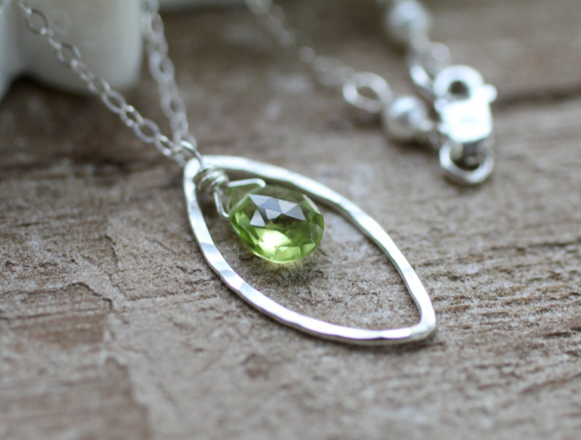 Peridot Necklace, Peridot Birthstone Necklace, Teardrop Gemstone ...