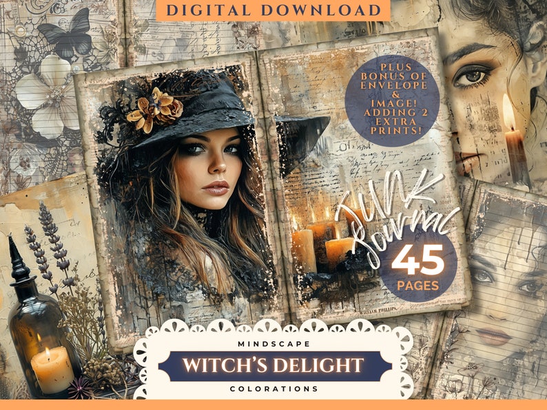 Witch's Delight Junk Journal Pages, Halloween, Gothic, Witch, 45 ...
