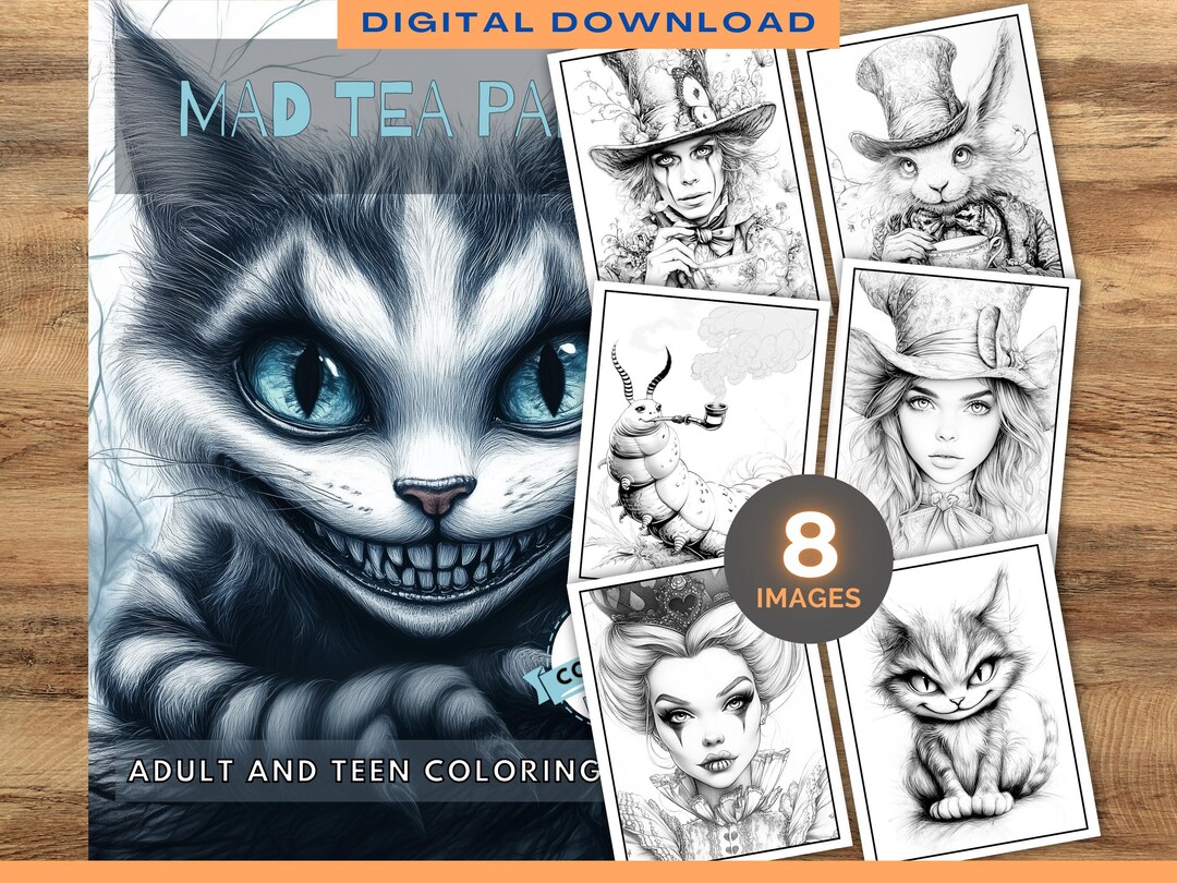 Mad Tea Party | Coloring Book | 8 Printable Adult Teens Coloring Pages ...
