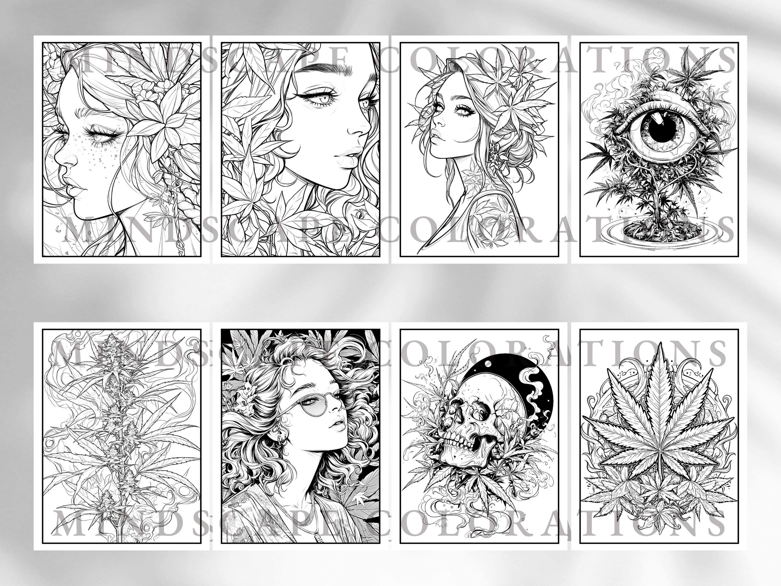 100 Tranquil Ganja Coloring Book Printable Adult Coloring Pages Digital ...