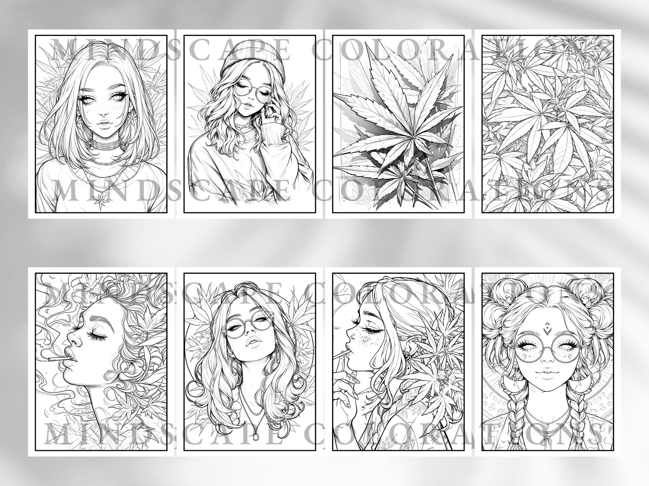100 Tranquil Ganja Coloring Book Printable Adult Coloring Pages Digital ...