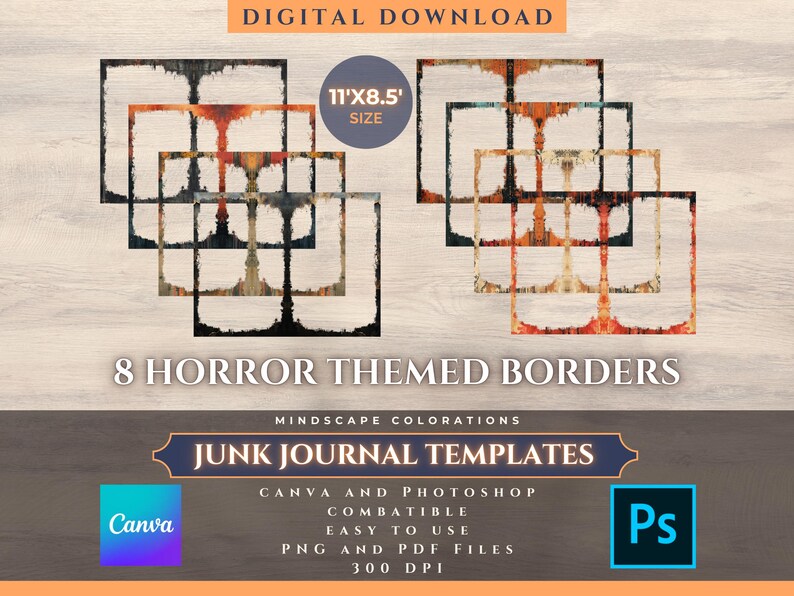 Printable Junk Journal Template | 8 Junk Journal Overlays | Horror ...