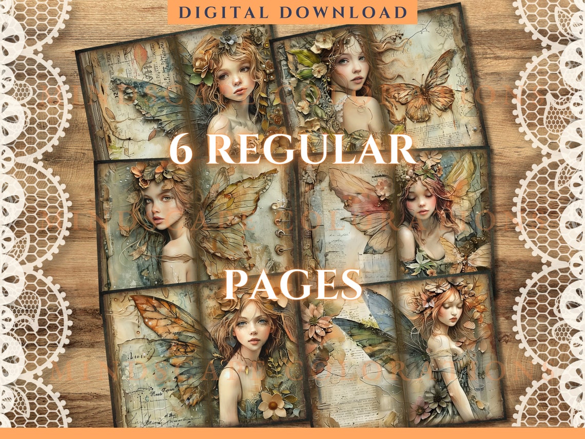 Embossed Fairy Junk Journal Digital Paper, Fairies, Floral, 12 Digital ...