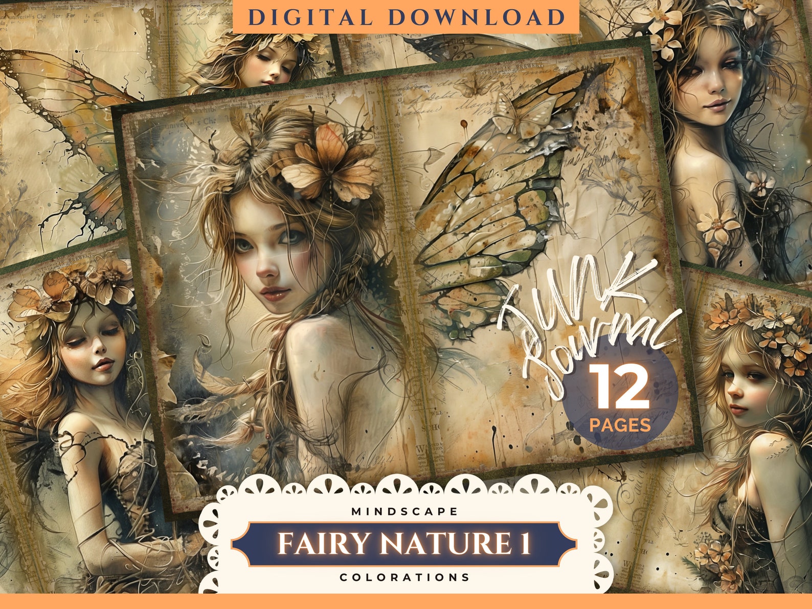 Fairy Nature Junk Journal Digital Paper, Fairies, Floral, 12 Digital ...